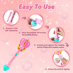 Tlkiaa Bubble Wand for Kids, Princess Toys Heart Bubble Machine Blower Maker Outdoor Toy with Light, Party Birthday Gifts Easter Basket Stuffers for 1 2 3 4 5 6 7 8 Year Old Toddlers Little Girls Pink