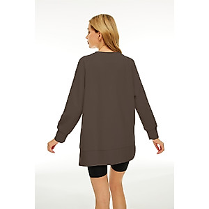 EFAN Womens Oversized Sweatshirts CrewNeck Pullover Soft Y2K Hoodies 2024 Fall Outfits Zipper Teen Girls Clothes Sweaters Coffee M