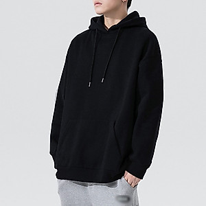 Maiyifu-GJ Men's Solid Loose Fit Pullover Hoodies Casual Athletic Hooded Sweatshirts Long Sleeve Hoodie with Kanga Pocket (Black,5X-Large)