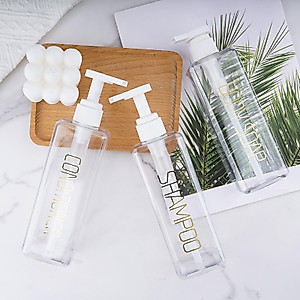 Shampoo and Conditioner Dispenser Shower Soap Bottles 3 Pack 550ml/18.6oz Refillable Shampoo Pump Bottle Dispenser Plastic Empty Body Wash Dispensers with Stylish Permanent Labels for Bathroom (Clear)