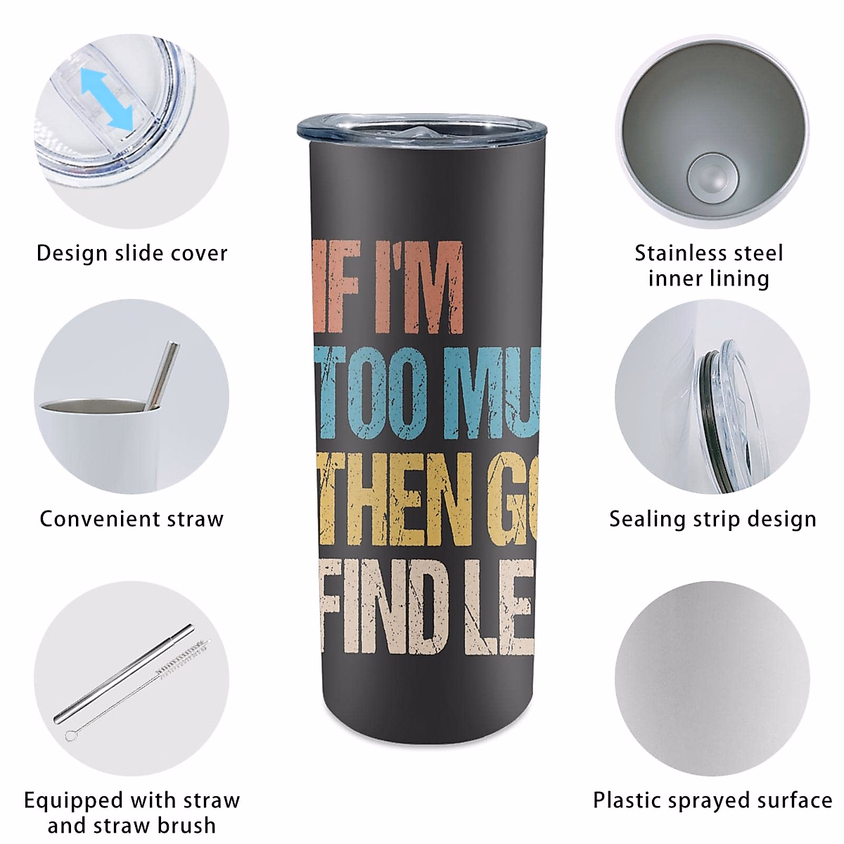 20 oz Water Bottles Confident Statement Coffee Mug If I'm Too Much Then Go Find Less Metal Water Bottle with Lid Sippy Water Bottles Awesome 20 oz Mug Gift for Adults