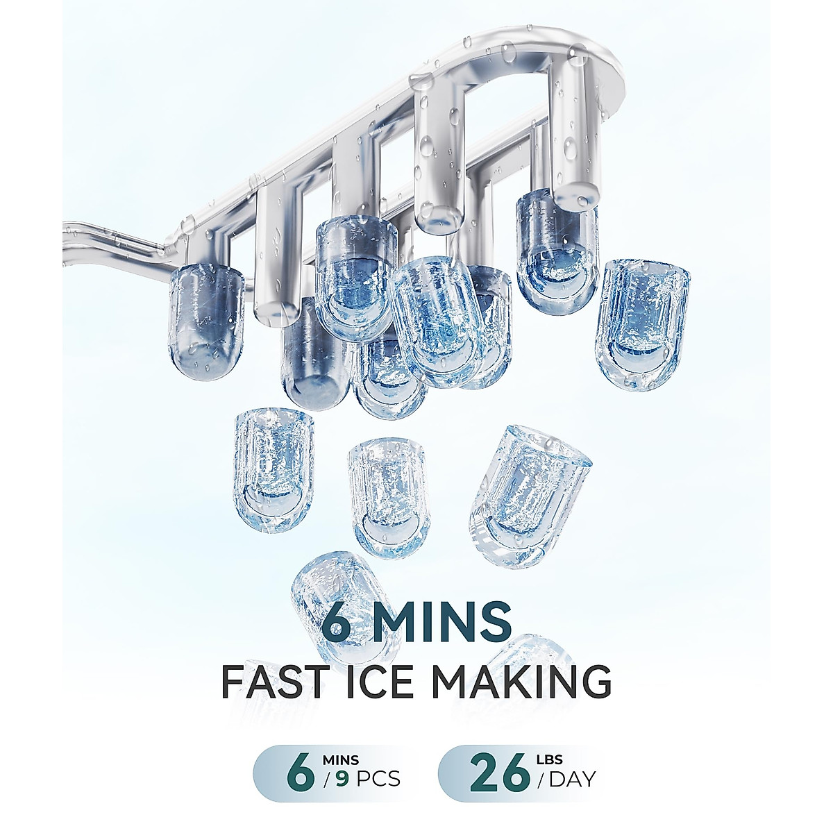 ecozy Portable Ice Maker Countertop, 9 Cubes Ready in 6 Mins, 26lbs in 24Hrs, Self-Cleaning Ice Machine with Handle/Ice Bags/Ice Scoop/Ice Basket, 2 Sizes Bullet Ice for Home Kitchen Office Bar Party