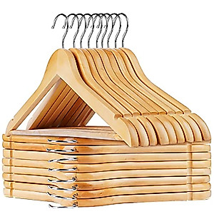 HOUÍSM Wooden Hangers 30 Pack, Solid Wooden Suit Hangers Coat Hangers with Non-Slip Pants Bar, 360° Swivel Hook & Notches, Smooth Finish, Heavy Duty Clothes Hangers for Coats, Suits, Pants and Jackets