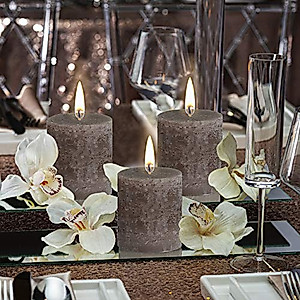 BOLSIUS Rustic Taupe Unscented Pillar Candles - 2.75" X 3.25" Decoration Candles Set of 3 - Clean Burning Dripless Dinner Candles for Wedding & Home Decor Party Restaurant Spa- Aprox (80x68m)