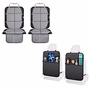 Meolsaek Car Seat Protector for Child Car Seat + Kick Mats with Organizer, Waterproof 600D Backseat Protector Seat Cover 2 Pack