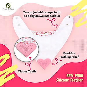 Pickle & Olive Baby Bandana Teething Bibs with Attached Teether- Set of 4 - Floral