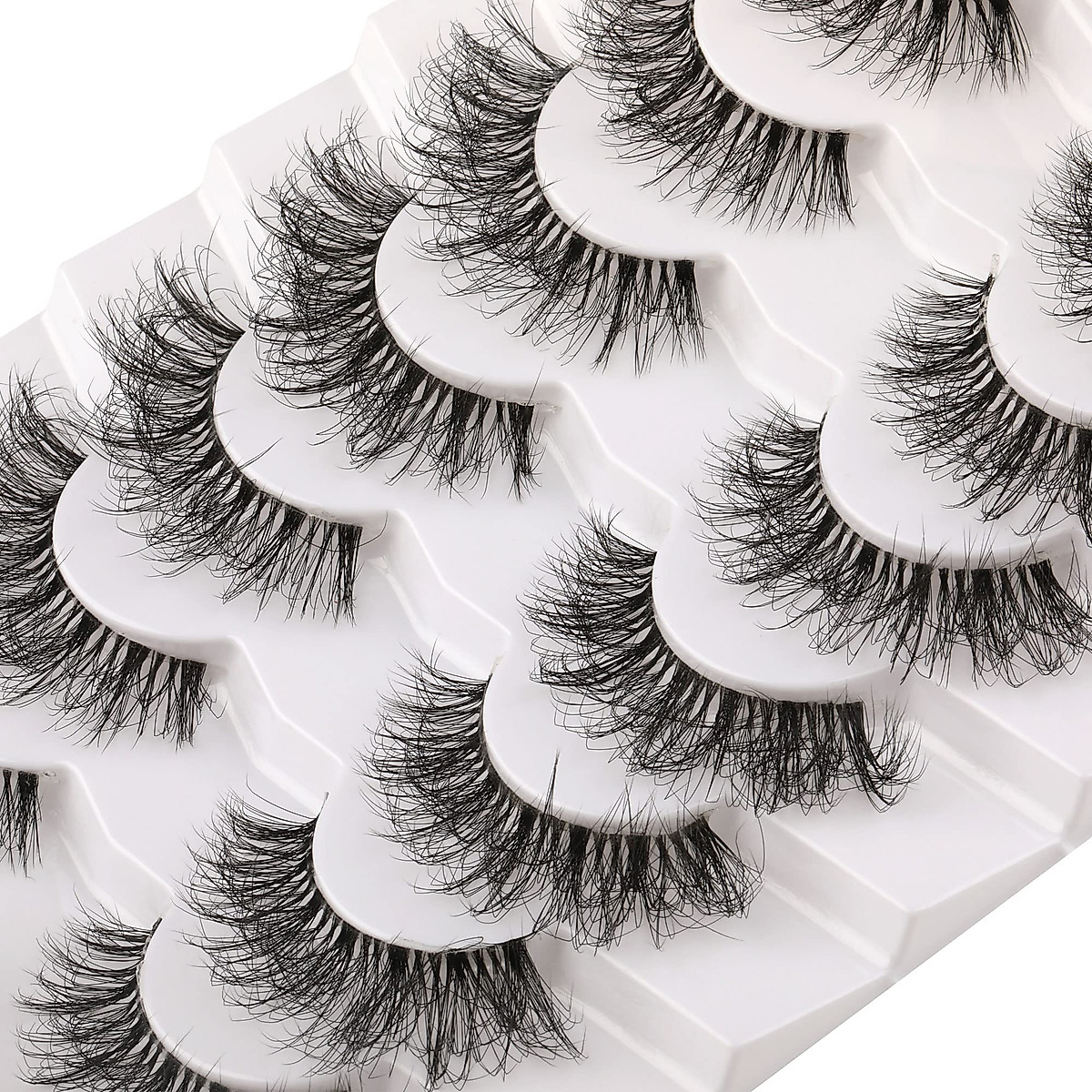 Wispy Lashes Fluffy Natural False Eyelashes Clear Band Eye Lashes Pack Mink 15mm 5D Volume Strip Fake Eyelashes 7 Pairs by Geeneiya (5D15), 7.0 Count