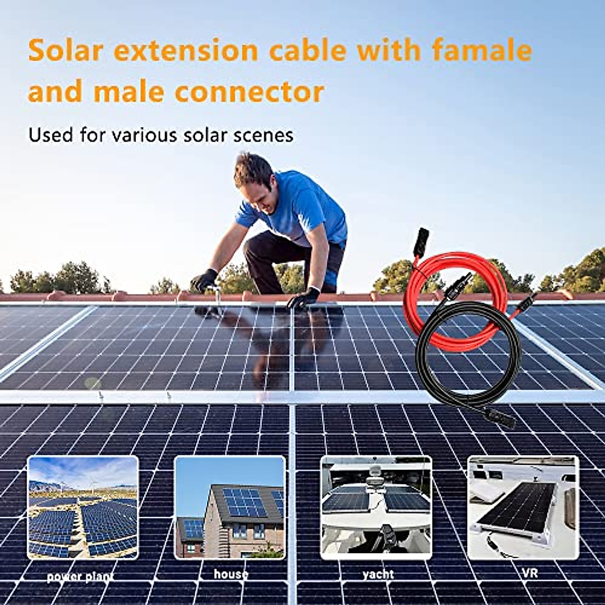 Triproton 1500V 10 feet 10AWG Solar Panel Extension Cable with IP68 Female and Male Connector Waterproof Adaptor Kit (10FT)