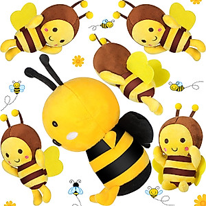 Jerify 6 Pieces Bee Plush Toy Bee Stuffed Animal, Yellow Bees Plushie Cuddly Large Soft Bee Pillow for Christmas Thanksgiving Birthday Bee Themed Party Gift, 8 Inches and 4.7 Inches