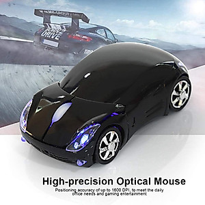 1600DPI Portable Mouse, 10M 2.4G Bluetooth Optical with Receiver Storage, 3 Buttons Car Shaped for/ME/Windows PC/Tablet Gaming Office(Black)
