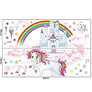 Unicorn Wall Stickers Unicorn Wall Decals with Rainbow Castle Removable Wall Art Decor for Kids Boys Girls Bedroom Nursery Bedroom Party Home Decoration