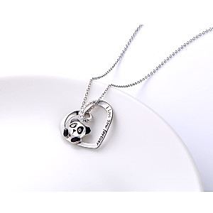 DAOCHONG 925 Sterling Silver Engraved I Love You Forever Cute Animal Panda Heart Pendant Necklace for Women Girlfriend Wife Mother Birthday Gifts Jewelry