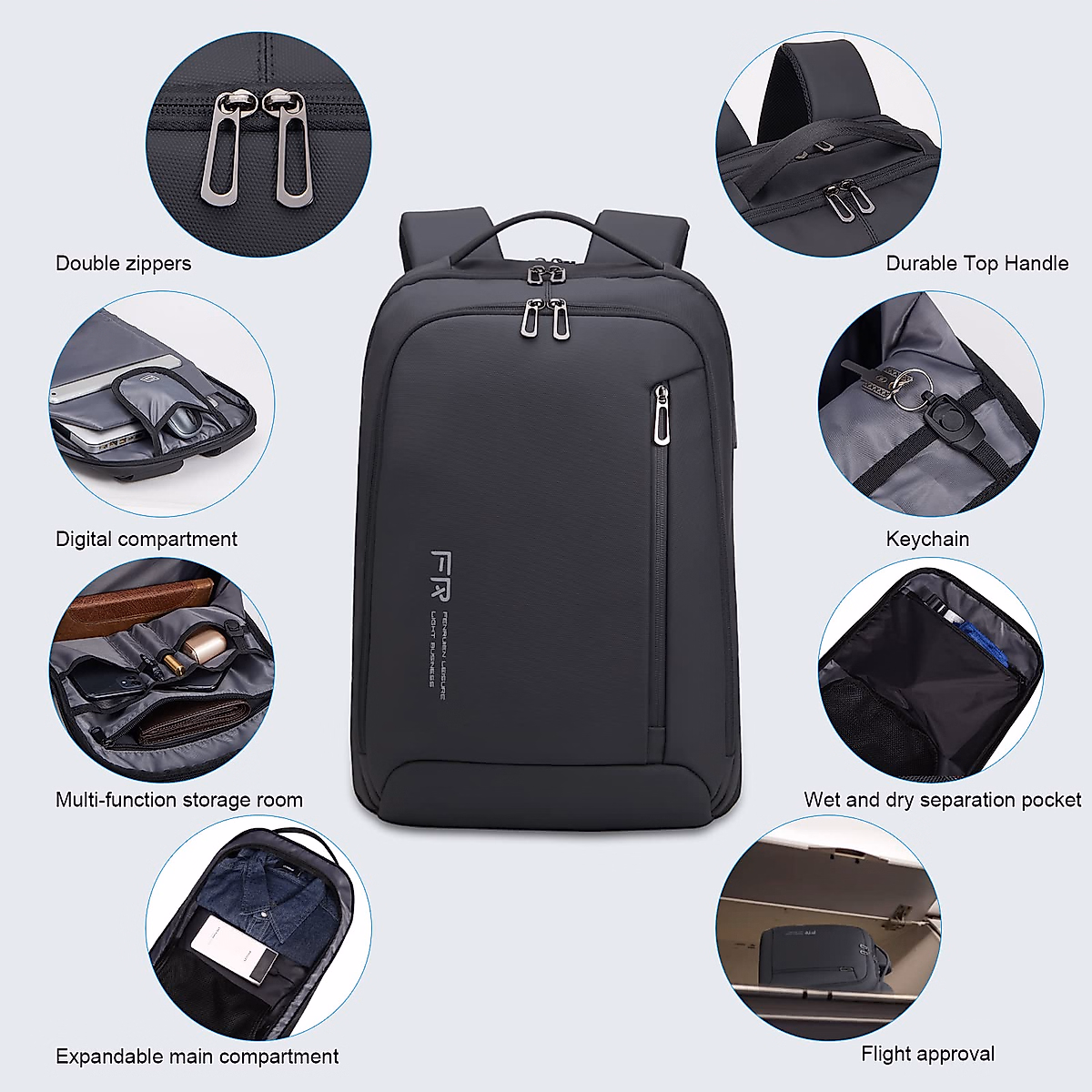 FENRUIEN Backpack for Men, Expandable 15.6 Inch with USB Port Men's Business Laptop Backpack, Bookbag Computer Backpack Water Resistant Weekender Carry On Casual Daypack for Work/College/Travel, Black