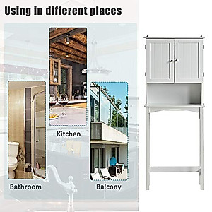 Merax Over-The- Toilet Storage Freestanding Bathroom Organizer Space Saver Shelves, White Cabinet
