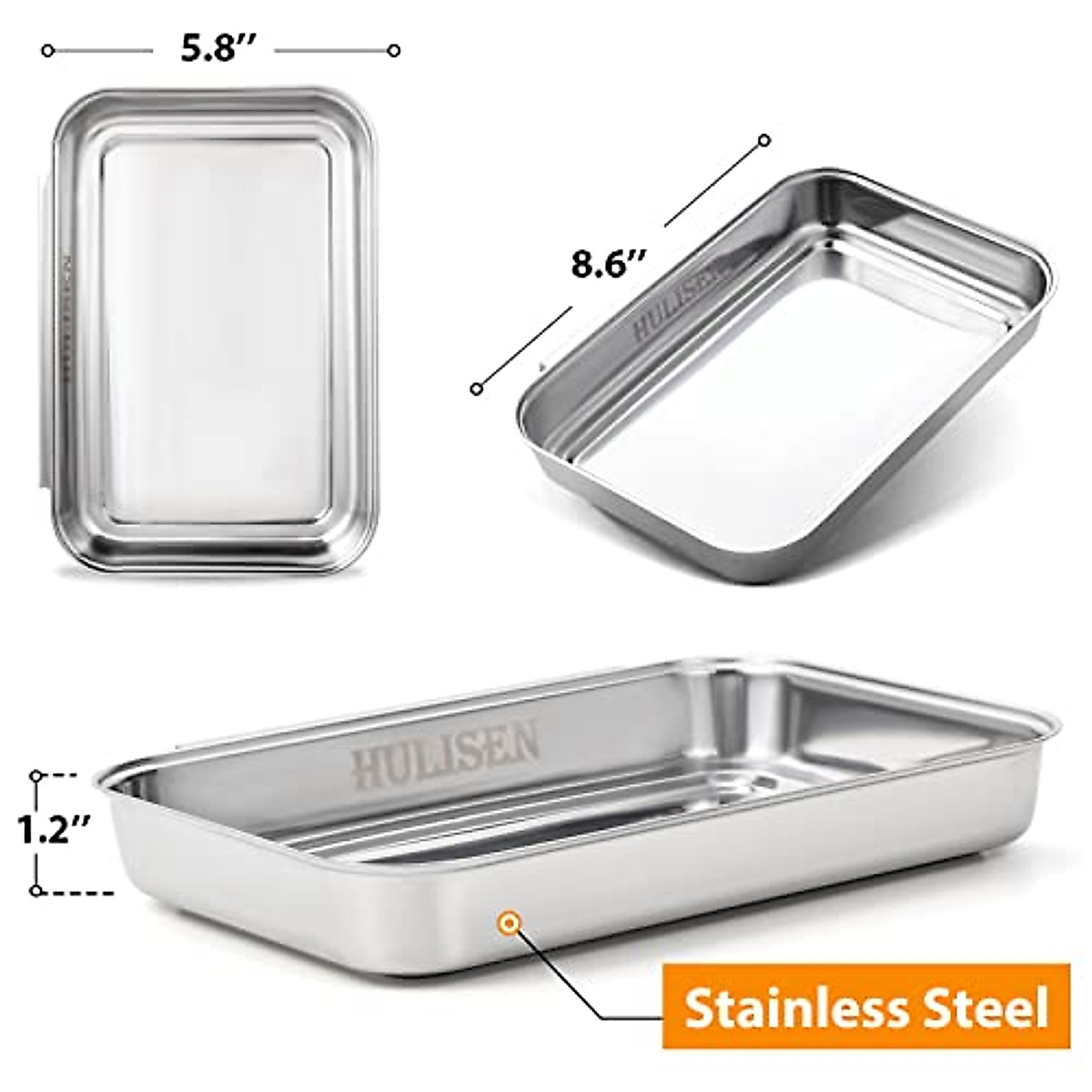 HULISEN Set of 3 Breading Pans, Stainless Steel Breading Set for Marinating Meat, Chicken, Fish, Food Prep Trays, Coating Trays Can Be Used to Baking Cake, Oven Safe