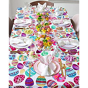MoKoHouse White Easter Tablecloth Rectangle 57 x 84 inch Colorful Easter Eggs Tablecloth for Spring Party