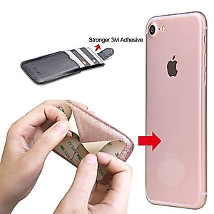 Phone Card Holder RFID Blocking Sleeve, Pu Leather Back Phone Wallet Stick-On Pull up 5 Card Holder Universally Pocket Covers Credit Cards Cash for iPhone/Android/Samsung/ Smartphones.Black (Black)