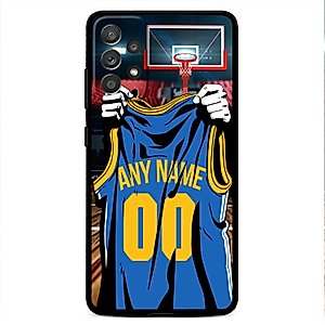 VNGDA DIY Custom Name & Number - Golden State Basketball Jersey - Liquid Silicone Case for Samsung Galaxy A53 5G A14 A73 A12 A42 A32 A02S A71 A22 4G A33,with Camera Protection Case for Boy