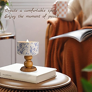 Blue and White Ceramics Scented Candles, Ceramic Wooden Candles, Home Decor Candles,Chinoiserie Ceramics Candles,5 Oz|Camellia Flavor,30 Hours, House Warming Gift New Home (Blue)