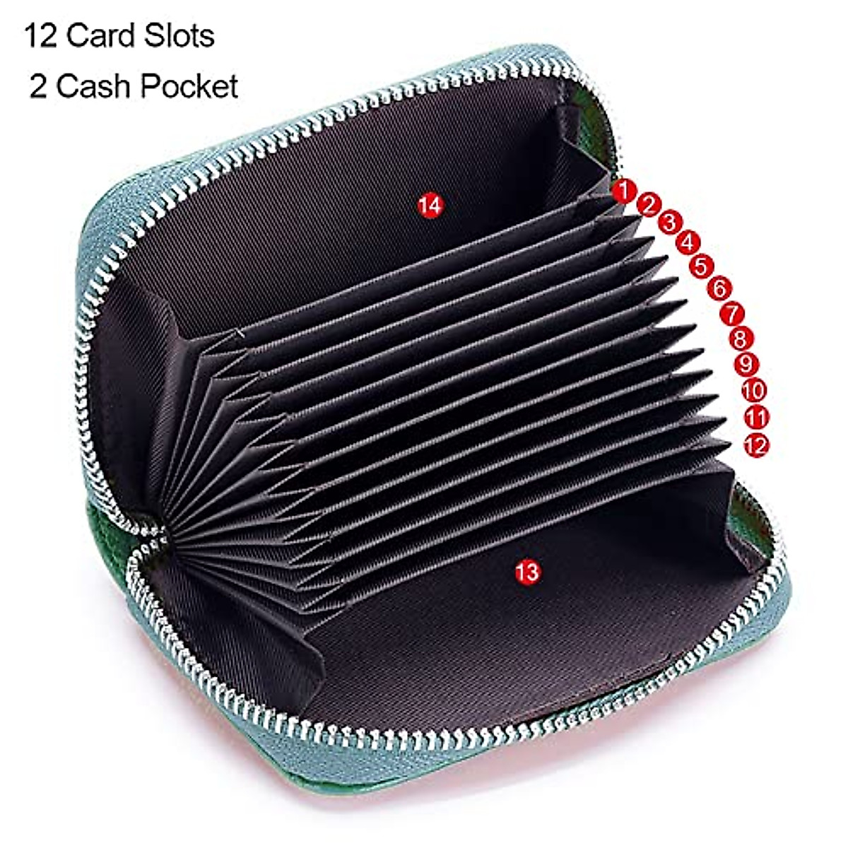 EASTNIGHTS RFID Credit Card Holder Genuine Leather Credit Card Wallet with Zipper (sky blue)