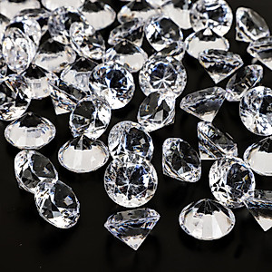 OUTUXED 300pcs 0.8"(20mm) Clear Diamonds Crystals Acrylic Gems Wedding Table Scattering Gemstones Christmas Party Decorations Bridal Shower Vase Fillers, 1.5 LB, with 1 Large Velvet Pouch