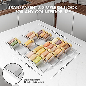 Clear Acrylic Spice Drawer Organizer, 4 Tier- 2 Set Seasoning Jars Drawers Insert, Expandable From 11" to 22", Kitchen Spice Rack Tray for Drawer/Countertop (Jars not included)