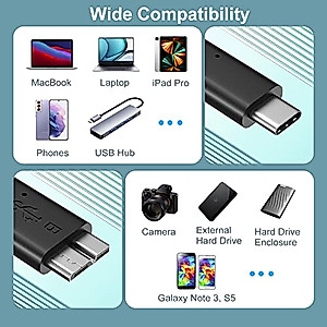 Besgoods Short Micro B to USB C Cable, 8 inch External Hard Drive Cord USB 3.1 Gen1 Fast Data Transfer 5Gbps Camera Replacement Cable Compatible for Seagate, Toshiba, WD, LaCie Portable HDD -2Pack
