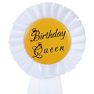 Birthday Queen Buttons Pins Ribbon,White Satin Corsage Birthday Women Tinplate Badge Pin,Happy Birthday Girl Party Award Brooches Decorations