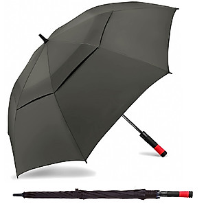 SIEPASA /62/68/72 Inch Automatic Open Golf Umbrella Oversize Extra Large Double Canopy Vented Windproof Waterproof Stick Umbrella.(Black, 62",Red Handle)