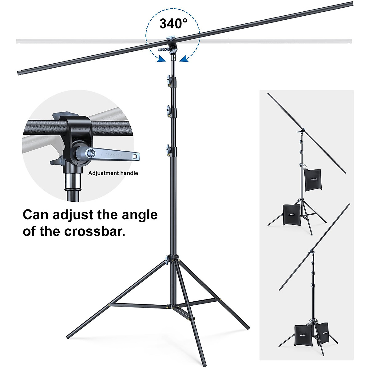 LINCO Lincostore T-Shape Portable Background Backdrop Support Stand Kit 6.7ft Wide 9.5ft Tall Adjustable Photo Backdrop Stand with 3 Clamps