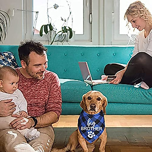 JOTFA Big Brother Dog Bandana, Plaid Pregnancy Announcement Dog Bandanas for Dogs (Blue, Big Brother)