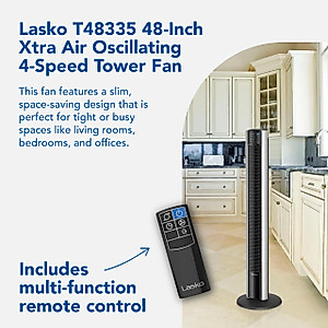 Lasko XtraAir 48-Inch Tower Fan with Remote Control, House-Fan Air Ionizer for Living Room, Bedroom, Office, and More, 2 Pack