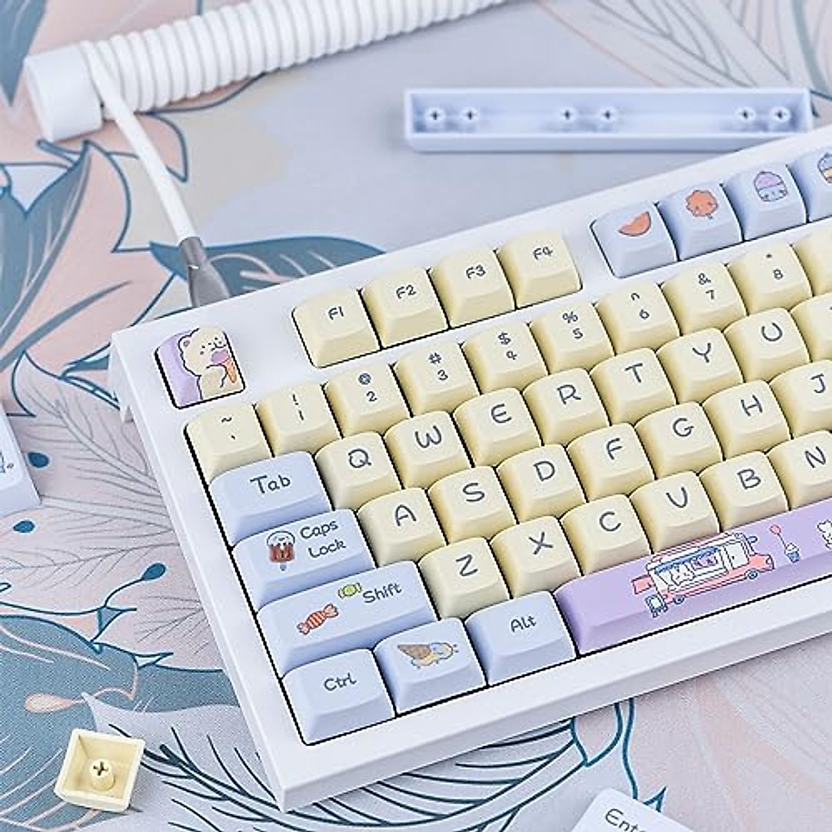 JOLINTAL 133 Keys Kawaii Keycaps Sets, PBT XDA Profile Keycaps, Dye-Sub Low Profile Keycaps 65 Percent Keycaps, Cute Cream PBT Keycaps Cherry MX Switch Keycaps for Mechanical Gaming Keyboard