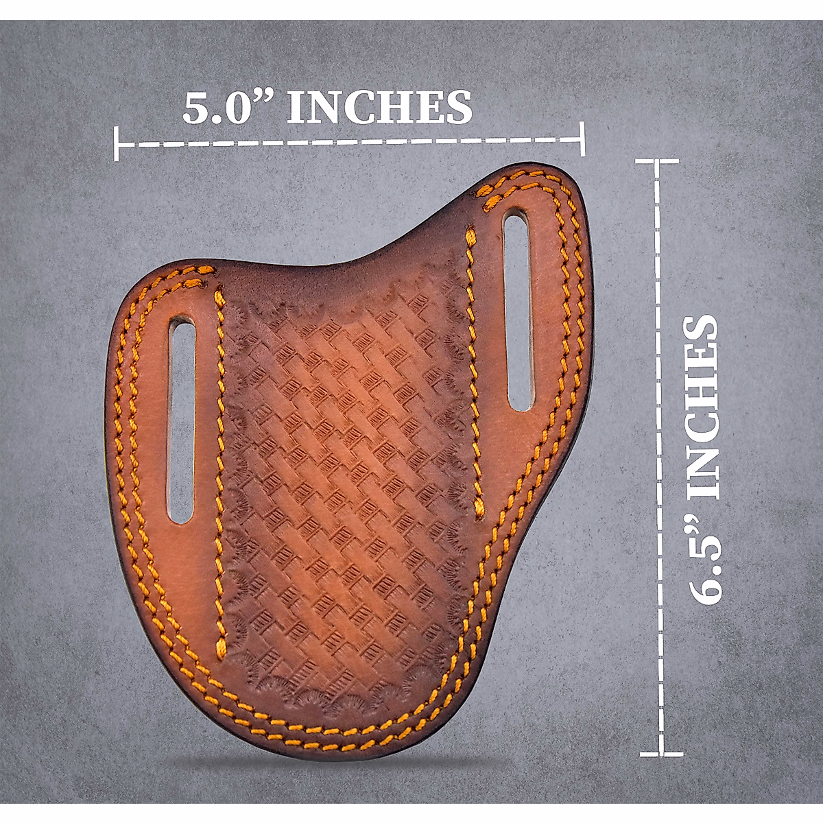 Hercules Knives Custom Leather Sheath Slanted Pancake Tooled Leather Sheath/Trapper Knife Sheath/Hunting Knife Sheath 100% Real Leather Cover/Tan Both Side Carry Design (LSA)