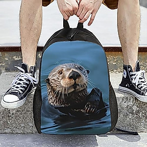 RLDOBOFE Sea Otter Backpack For Women Men Travel Laptop Backpack Rucksack Casual Daypack Lightweight Travel Bag