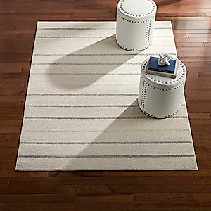 Lillian Lillian August Crescent Aris Modern Striped Area Rug, Beige/Grey/Blue, 5'2"x7'2"