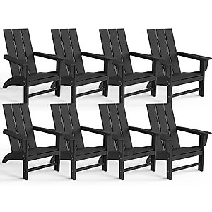 Modern Adirondack Chairs Set of 8, Poly Lumber Patio Chairs, Pre-Assembled Weather Resistant Outdoor Chairs for Pool, Deck, Backyard, Garden, Fire Pit Seating, Black