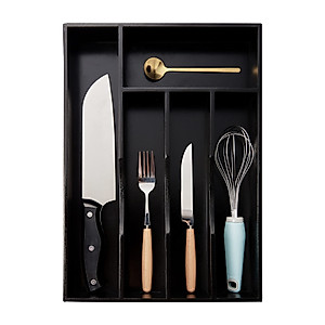 oridom 5-Slots Bamboo Silverware Drawer Organizer for Kitchen,Bamboo Wood Cutlery Tray in Drawer for Flatware and Utensils in Kitchen, (White)