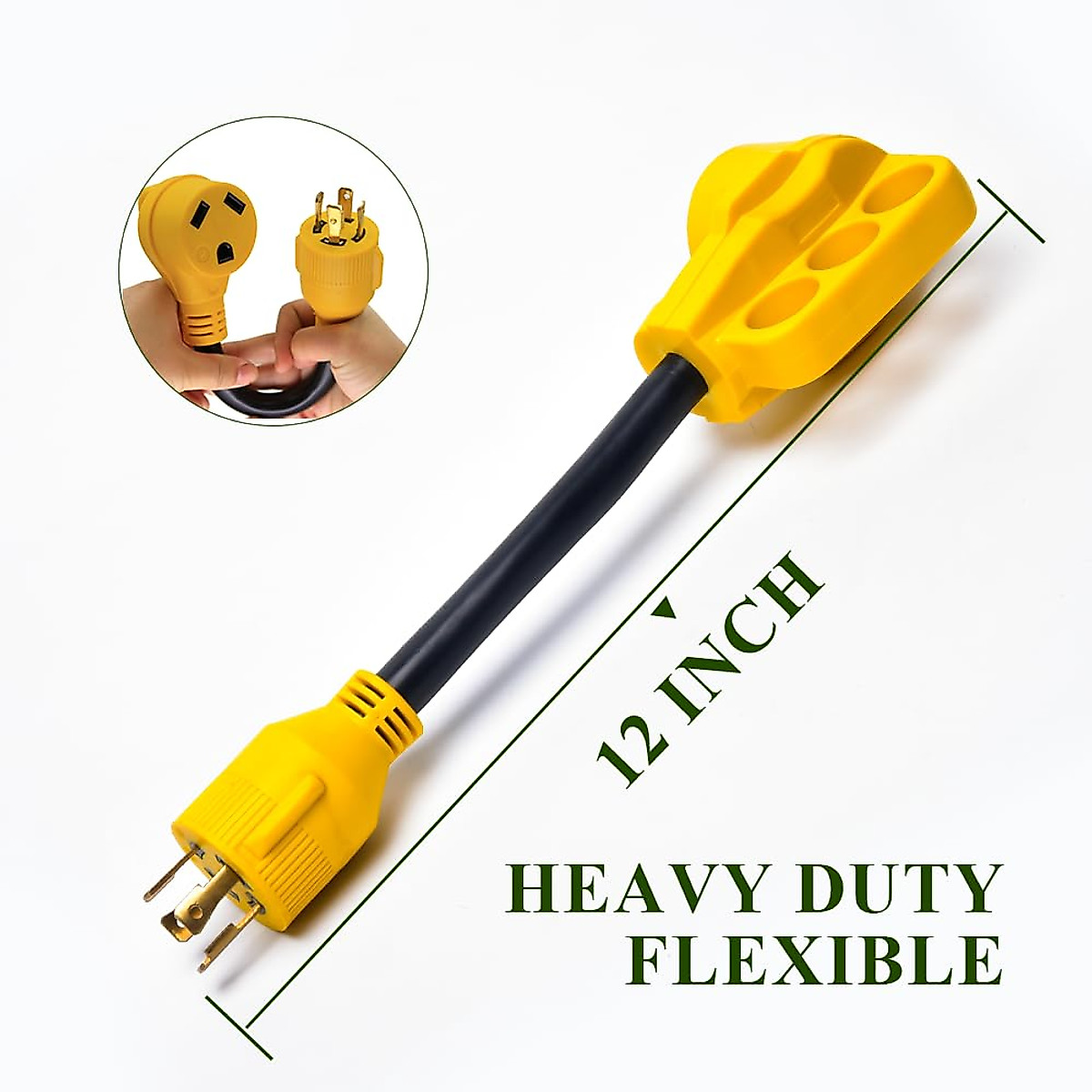 30 Amp 4 Prong Generator to Power 50 Amp RV,Extension Power Cord RV Generator Adapter NEMA L14-30P 30 Amp 4 Prong Male Locking Plug to 14-50R 50 Amp Female Outlet, Load Up to 30 Amp 250V,12 Inch