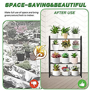 LASZOLA 4 Tier Metal Plant Stand Shelf for Indoor Outdoor Plants Multiple, Plant Stand Planter Flower Pot Holder Display Rack Multiple Shelves Holder for Patio Garden Corner - Black