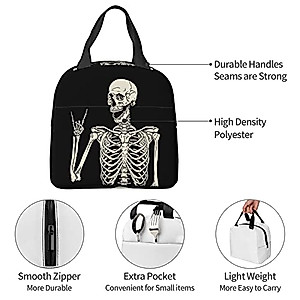 PATNPRT Skeleton Skull Lunch Bag Women Insulated Lunch Box Tote Bag for Work, Picnic, Beach or Travel