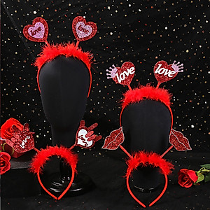 Whaline 4Pcs Valentine's Day Headbands Glitter Red Heart Lip Bopper Headband Love Hair Hoop Head Bopper Holiday Hair Accessories for Valentine's Day Wedding Birthday Party Favor Gift Photo Booth
