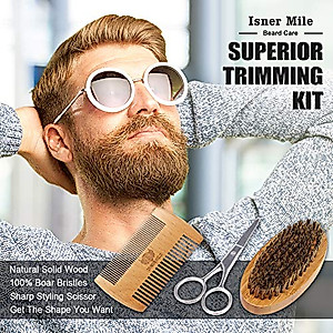 Isner Mile Beard Kit for Men, Grooming & Trimming Tool Complete Set with Shampoo Wash, Beard Care Growth Oil, Balm, Brush, Comb, Scissors & Storage Bag, Perfect Gifts for Him Man Dad Father Boyfriend