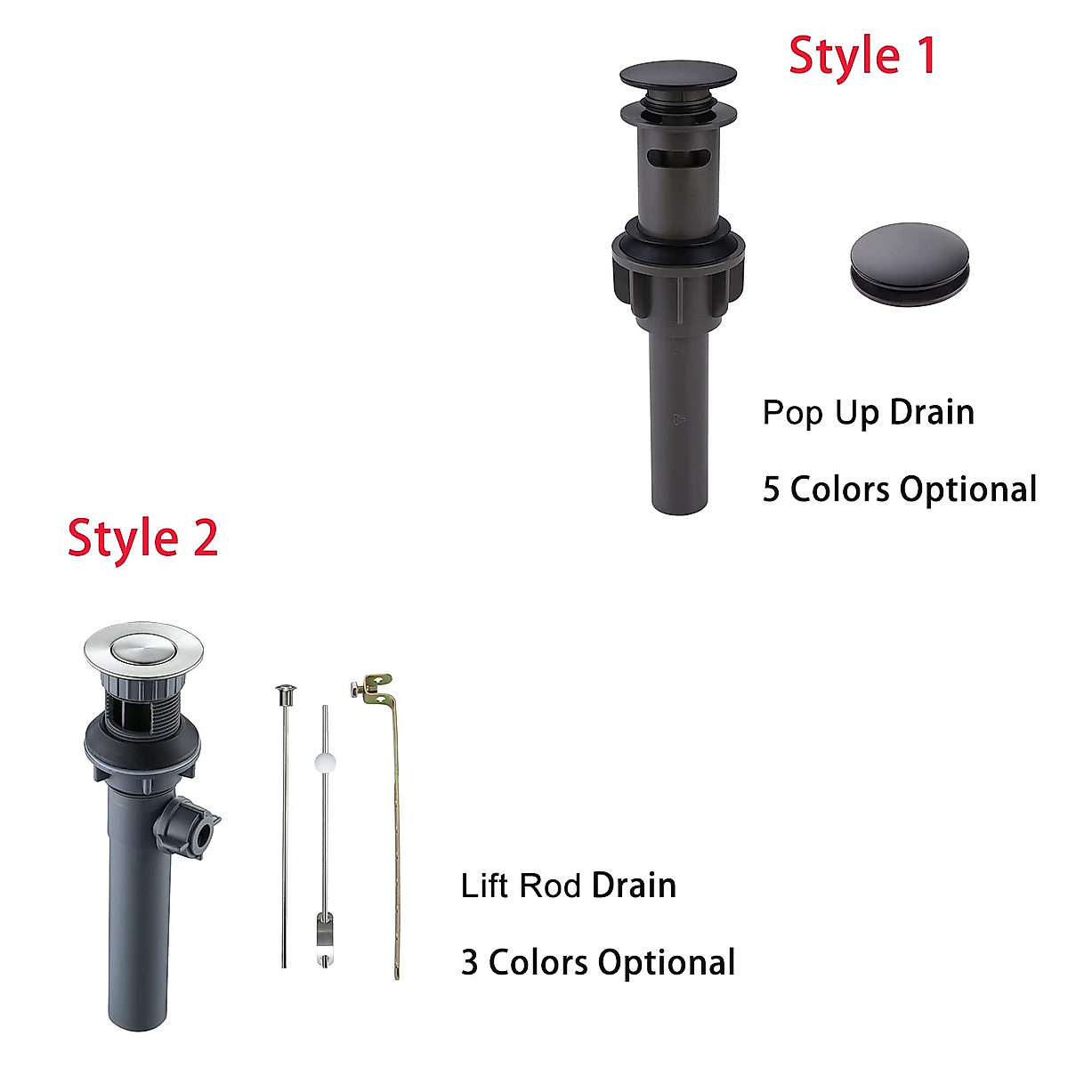 WOWOW Bathroom Drain Assembly Stopper with Lift Rod for Bathroom Faucet Vanity Sink Pop-Up Drain Stopper Assembly with Lift Rod and Overflow,Brushed Nickel