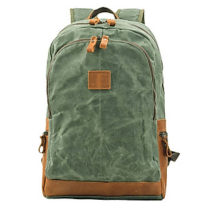 WUDON Leather Laptop Backpack for Women 2022 New Waterproof Travel Leather Backpack Vintage Waxed Canvas Shoulder Rucksack for School Flight Hiking