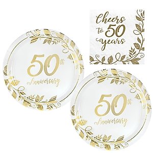Martha's Goat 50th Anniversary Party Supplies | Bundle Includes Paper Dessert Plates and Napkins for 16 People