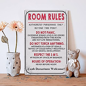 Room Decor for Teen Girls Bedroom Door Decor Teen Boy Metal Tin Signs - Preppy Room Decor Girl Room Rules Signs Teen Girl Room Decor - 8 x 12 inches Funny Metal Tin Sign Cool Stuff Gift for Teen Girl