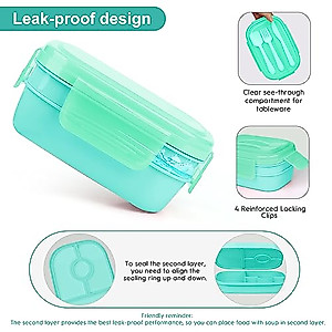 LEITAO Bento Box Adult Lunch Box, 3 Layer Lunch Containers for Adults/Kids/Toddler, 8 Compartments Bento Lunch Box with Utensil Set, BPA Free, Microwave & Dishwasher Safe, Lead-Proof Lunchbox/Teal