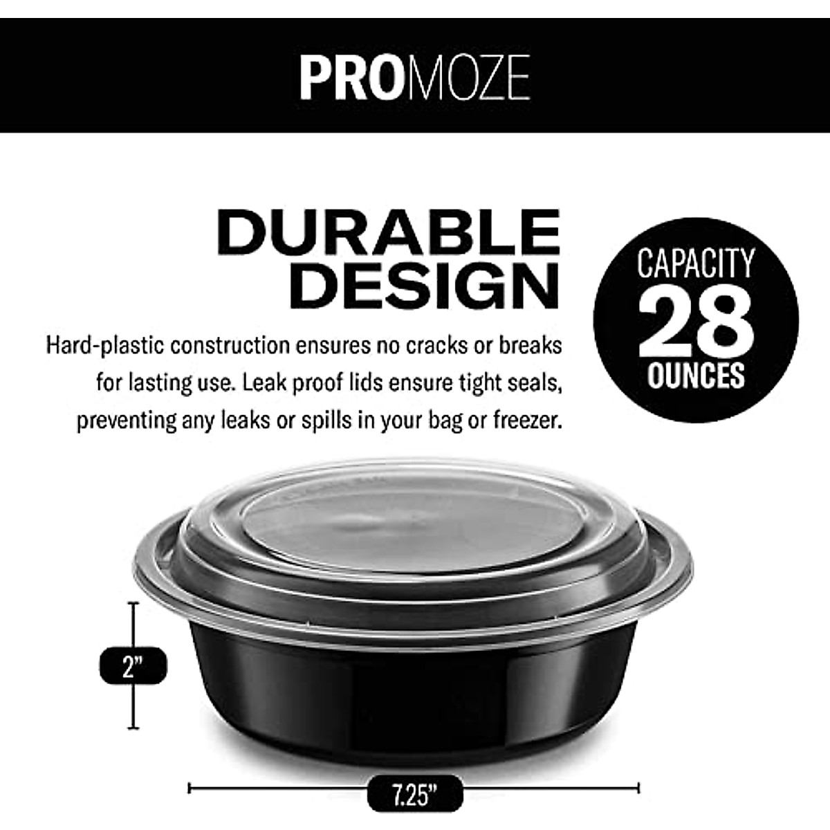 50-Pack meal prep Plastic Microwavable Food Containers Bowls for meal prepping with Lids (28 oz.) Black Reusable Storage Lunch Boxes -BPA-Free Food Grade -Freezer & Dishwasher Safe. - PREMIUM QUALITY