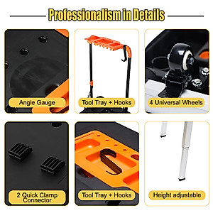 LEADALLWAY 7-in-1 Folding Portable Workbench Painted Work Table as Workbench, Scaffold,Platform,Sawhorse,Car Creeper and Hand Truck with 4 Wheels, Black